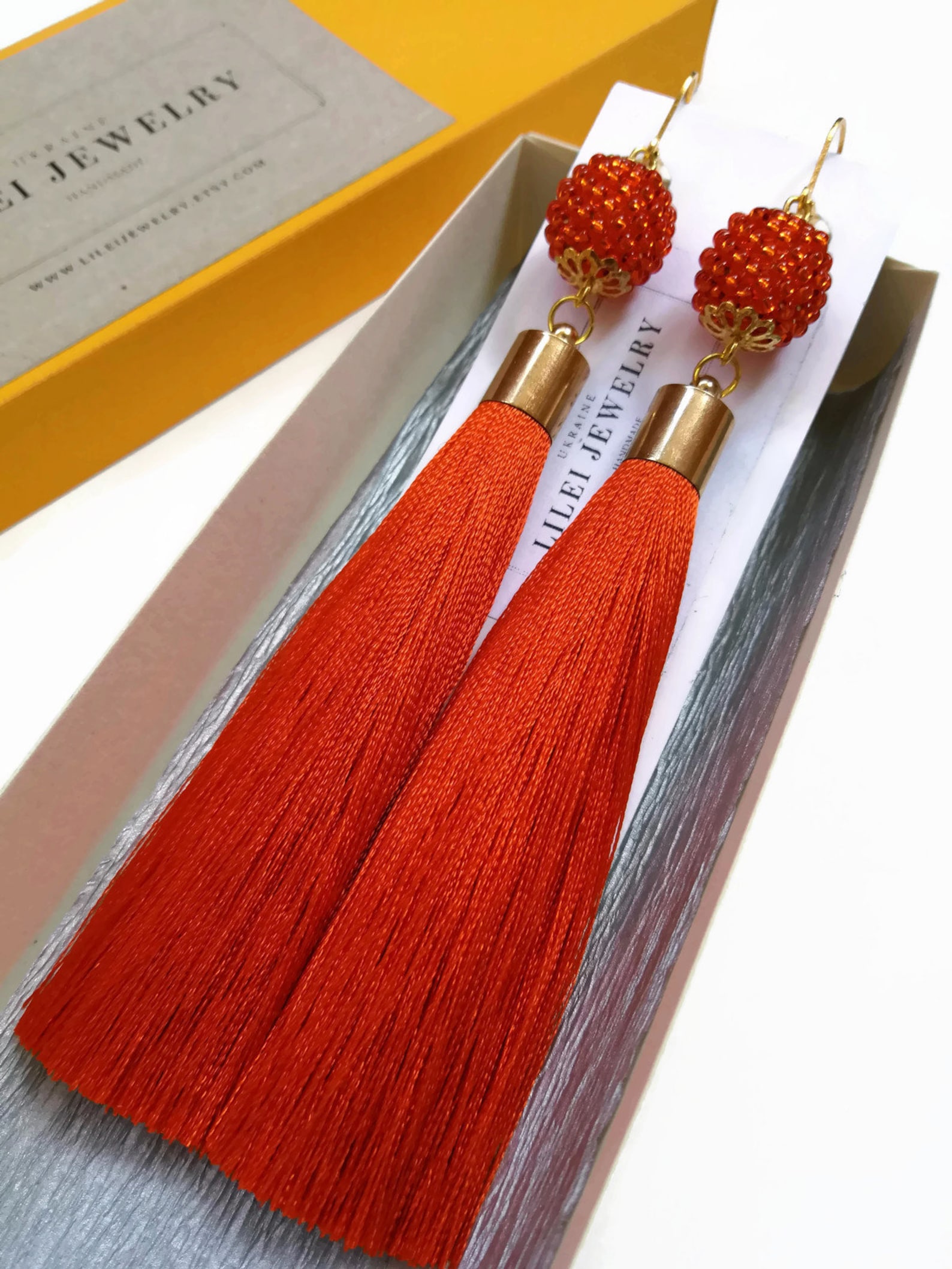Orange Tassel Earrings With Orange Beaded Beads Long Silk - Etsy