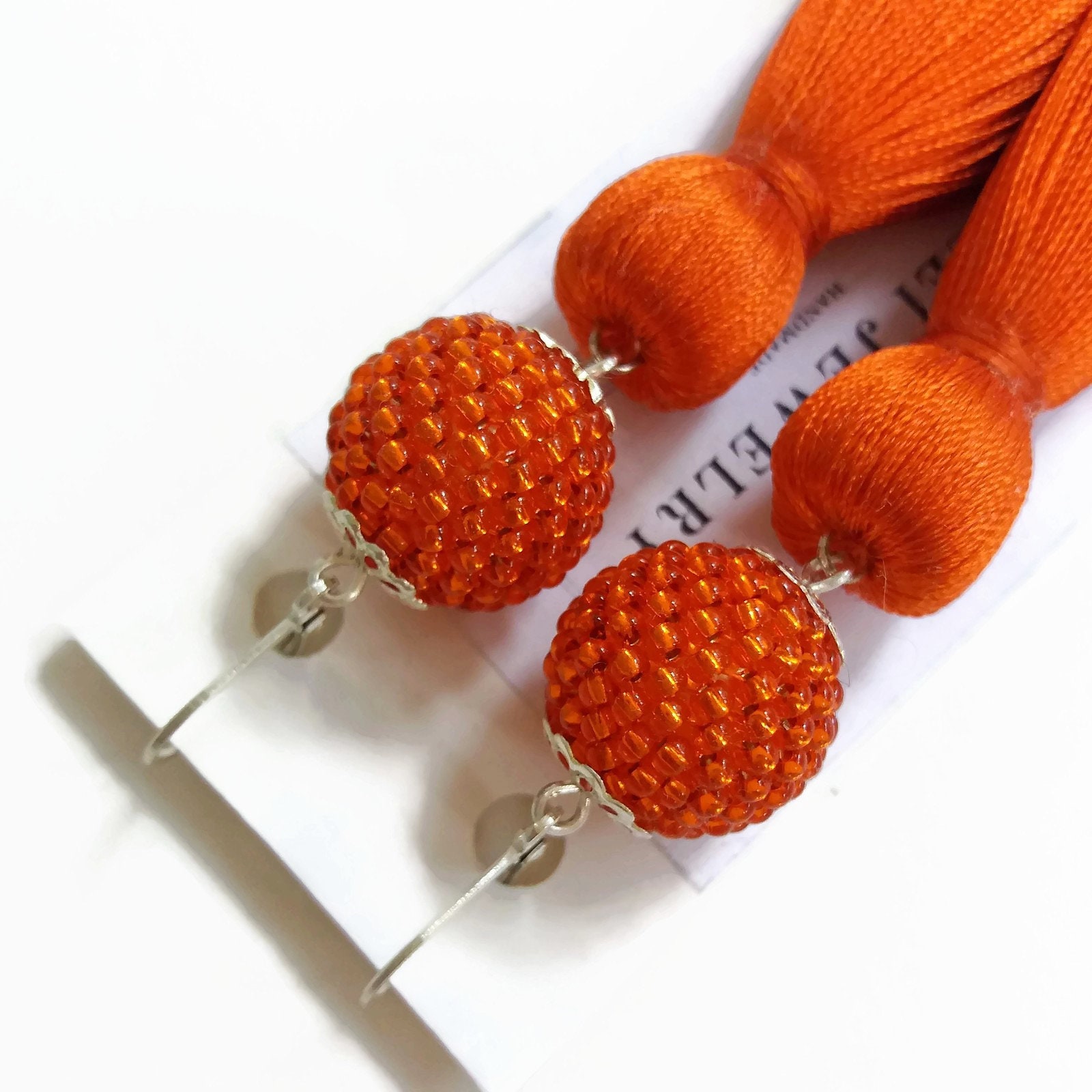 Orange Tassel Earrings With Orange Beaded Beads Long Silk - Etsy
