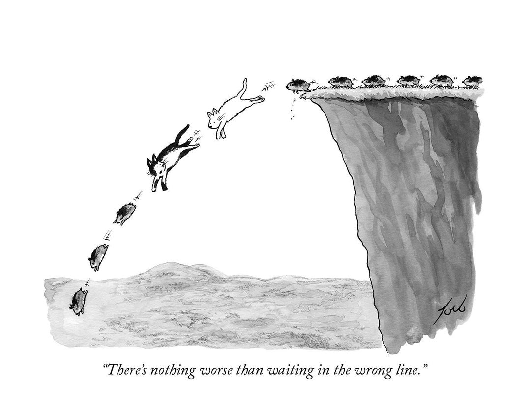 Signed Print of My New Yorker Cartoon "waiting in the Wrong Line" - Etsy