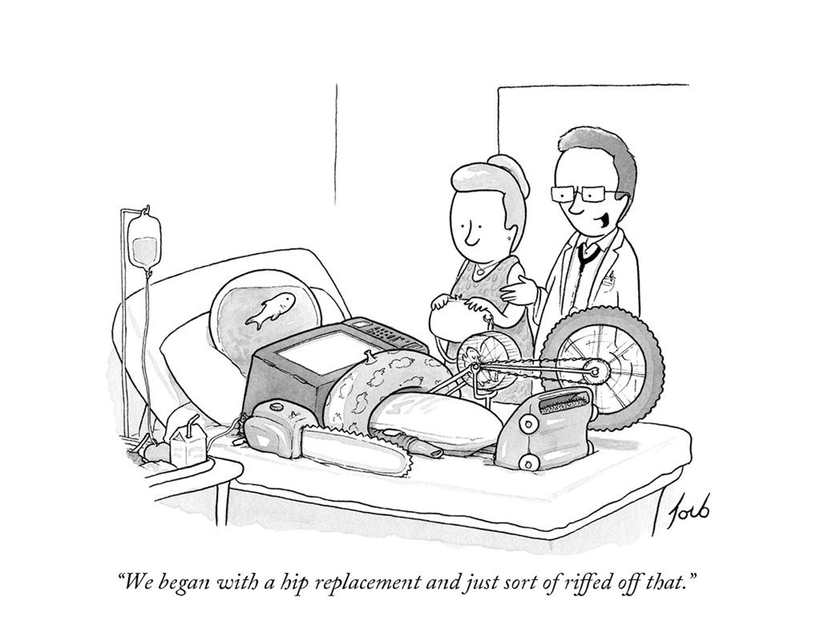 Signed Print of My New Yorker Cartoon "we Began With A Hip Replacement ...