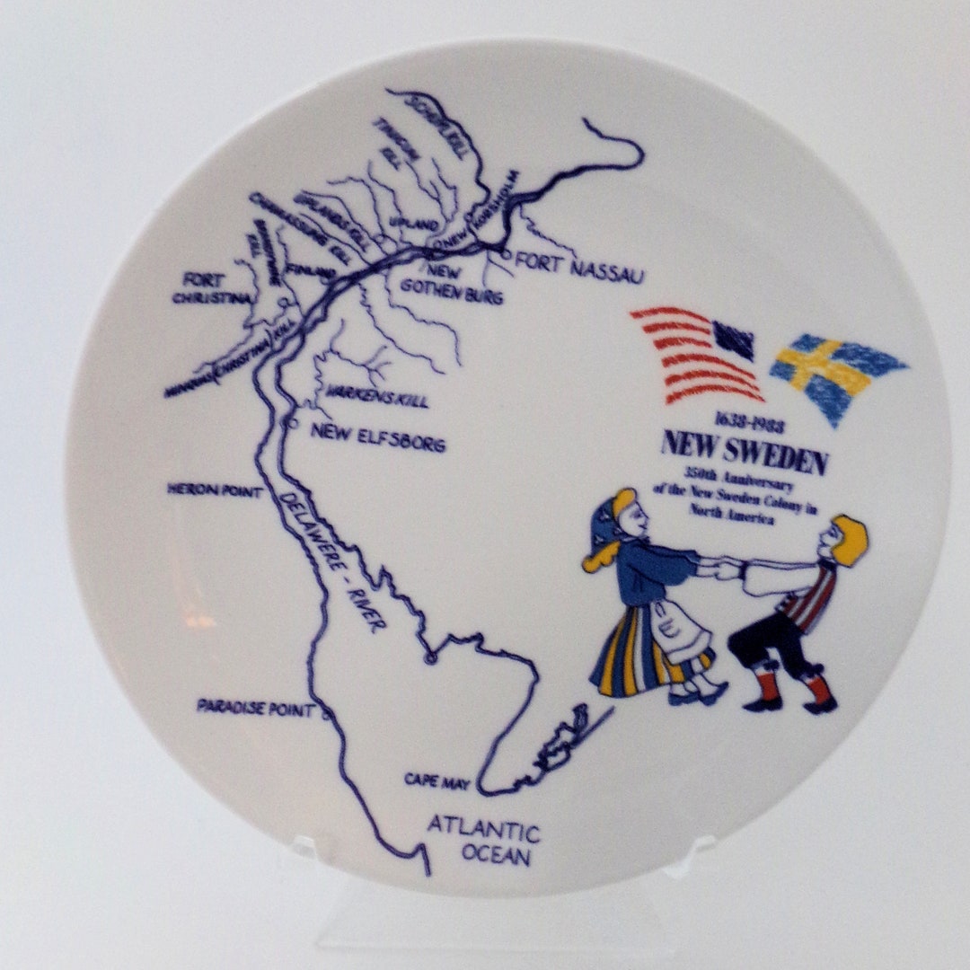 Plate Scandinavia Sweden Plate 8.5r Map Folk Dancers new Sweden 1638 ...