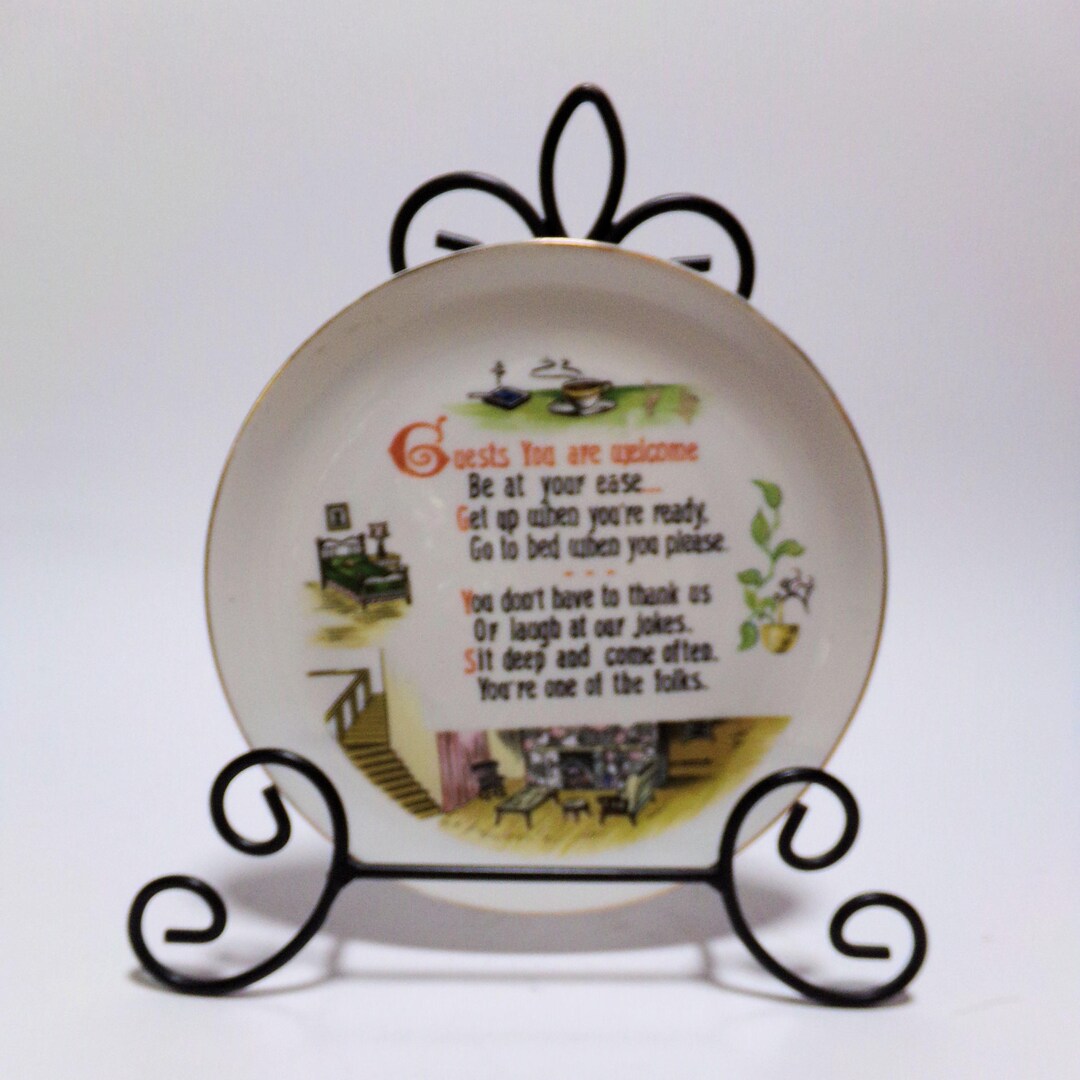 Vintage Guest Room Hanging Plate: 1960s Multicolor Gold Rim Decor (8.25 ...