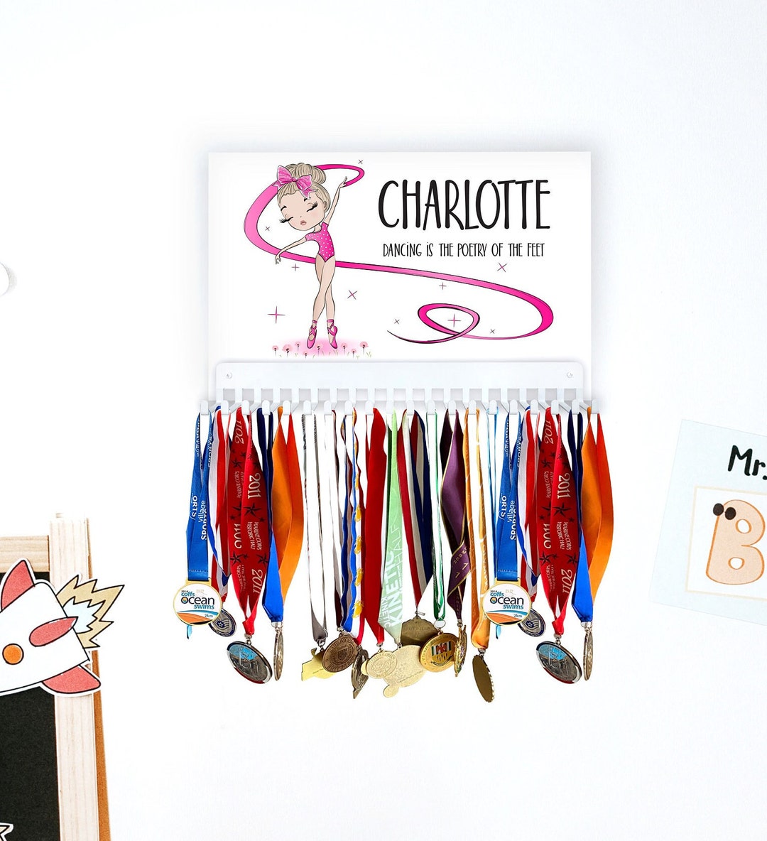 Dancer Medal Hanger Sign With Personalized Name, in Pink Leotard and ...