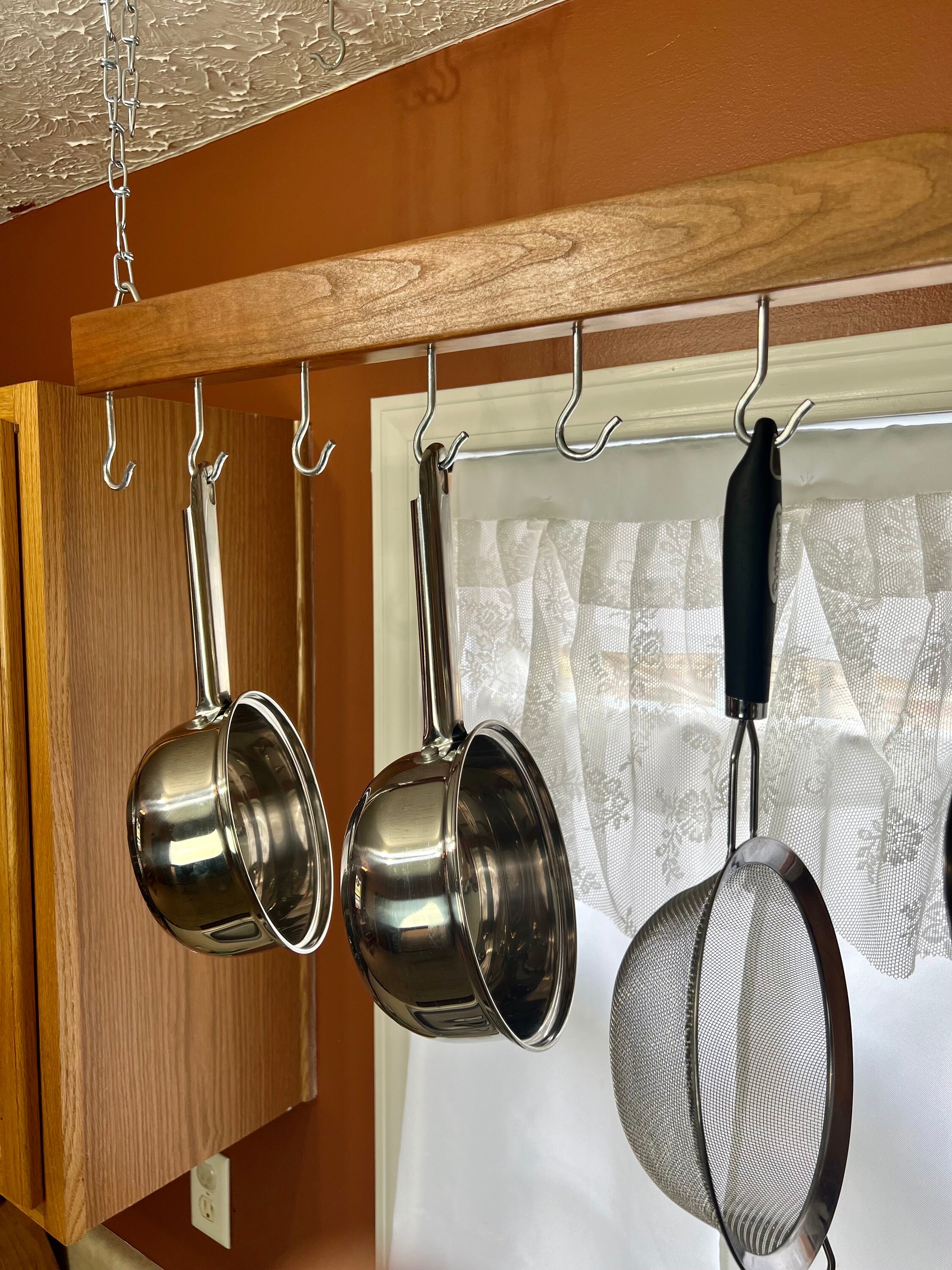 Cherry Wood, Ceiling Hanging Pot Rack/ Hanging Pot Rack/ Plant Hanger ...