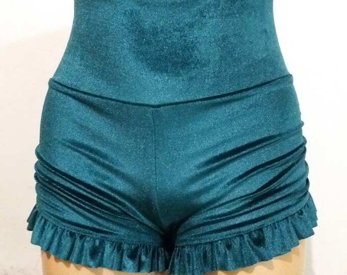 Green Velvet Ruffle Shorts/ Ruffle Shorts/ Womens Shorts/ Summer Shorts ...