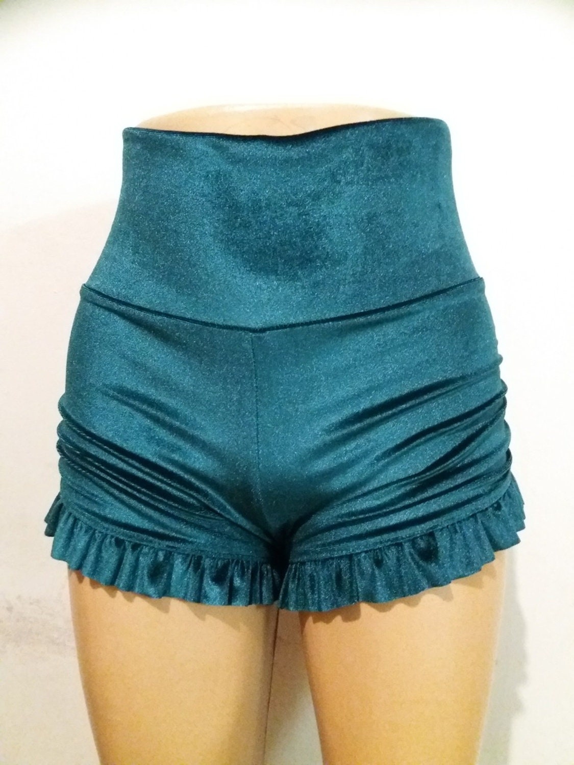 Green Velvet Ruffle Shorts/ Ruffle Shorts/ Womens Shorts/ | Etsy