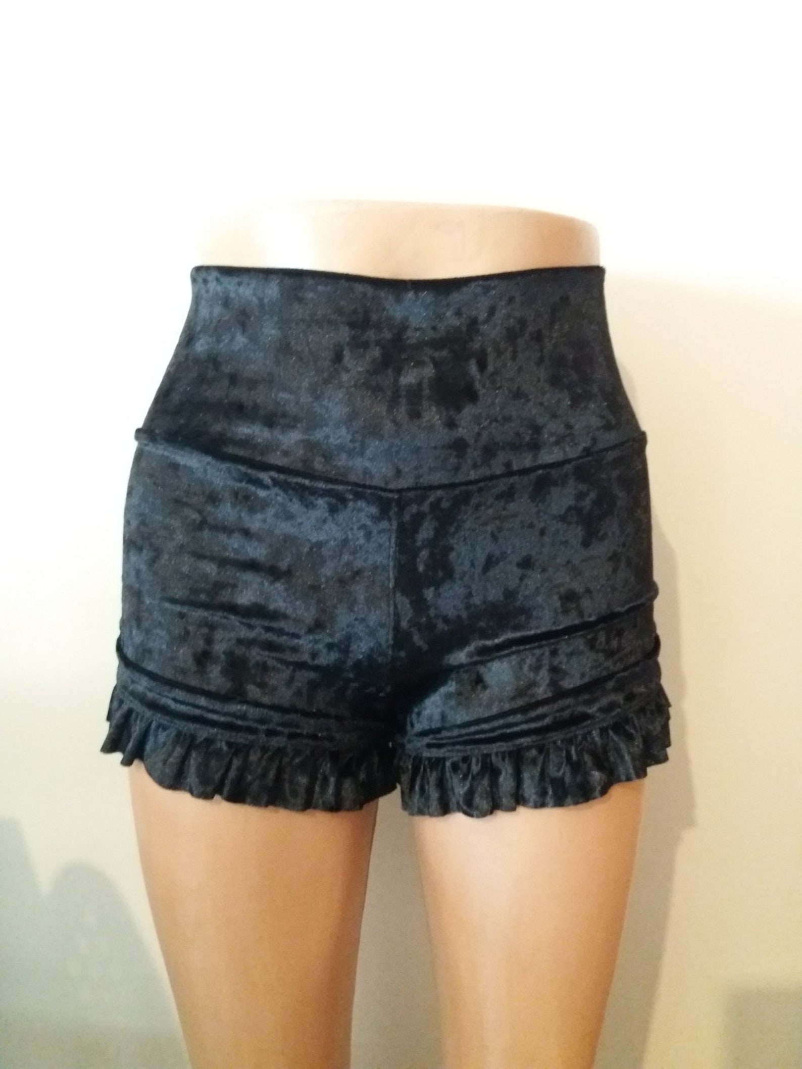 Black Crushed Velvet Ruffle Shorts/ Ruffle Shorts/ Womens - Etsy