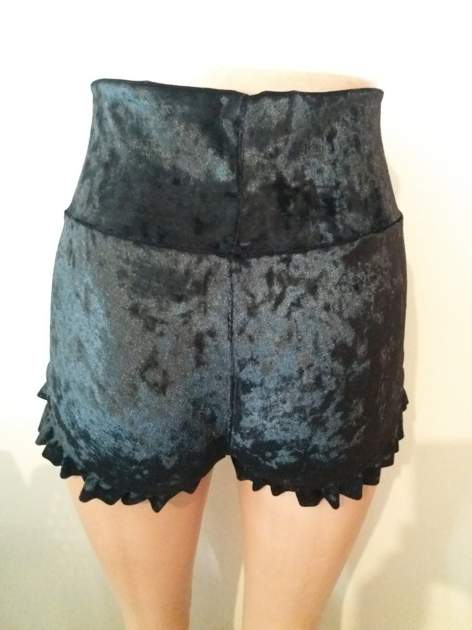 Black Crushed Velvet Ruffle Shorts/ Ruffle Shorts/ Womens - Etsy