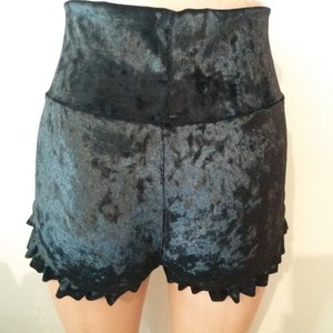 Black Crushed Velvet Ruffle Shorts/ Ruffle Shorts/ Womens Shorts ...