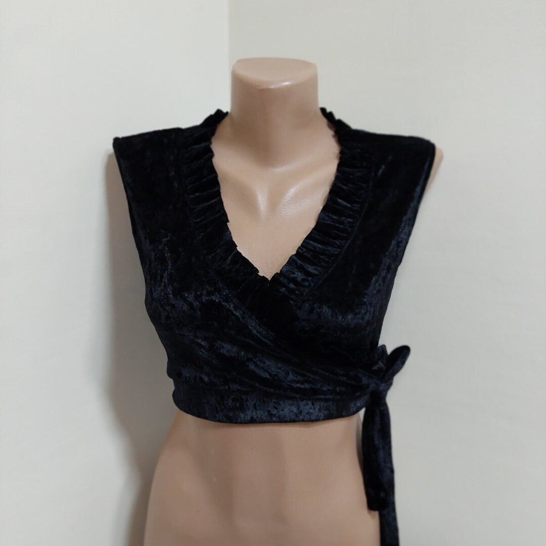 Black Crushed Velvet Top/ Black Velvet Bra / Velvet Top Binds to the ...