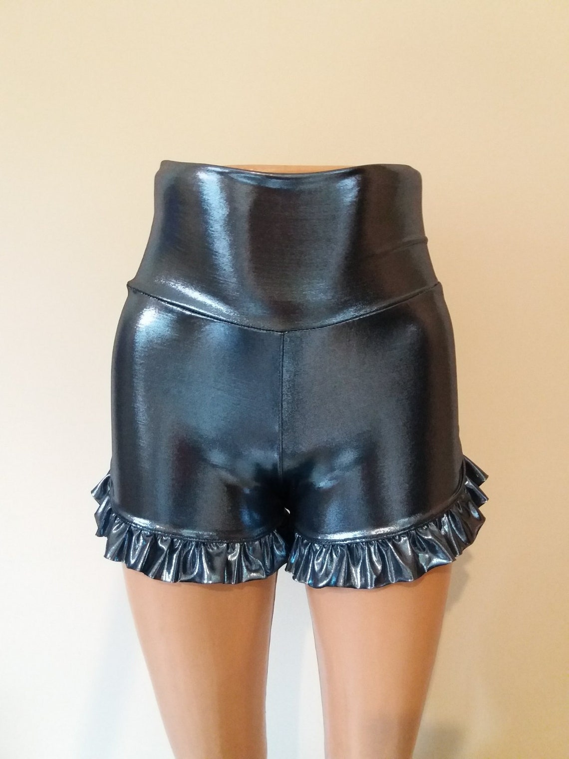 Silver metalic ruffle shorts/ Ruffle shorts/ Womens shorts/ | Etsy