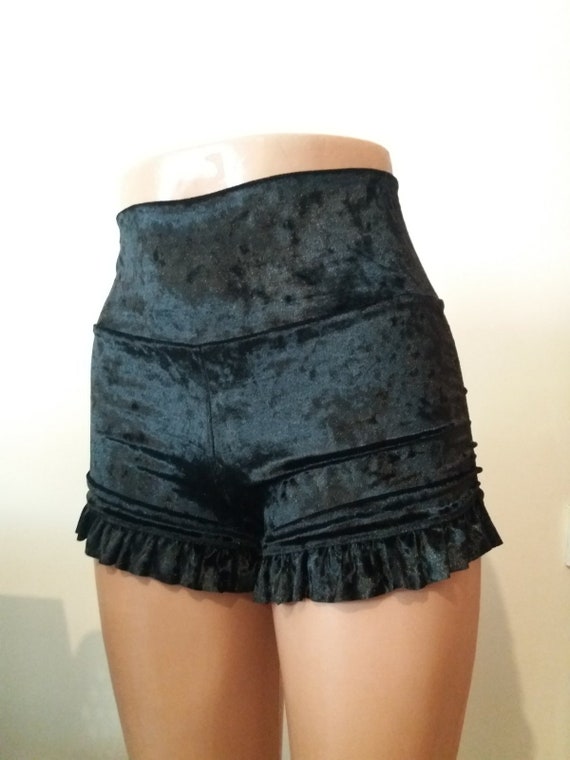 Black Crushed Velvet Ruffle Shorts/ Ruffle Shorts/ Womens | Etsy