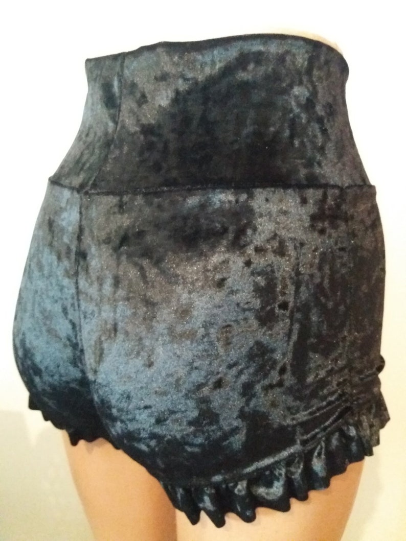 Black Crushed Velvet Ruffle Shorts/ Ruffle Shorts/ Womens - Etsy