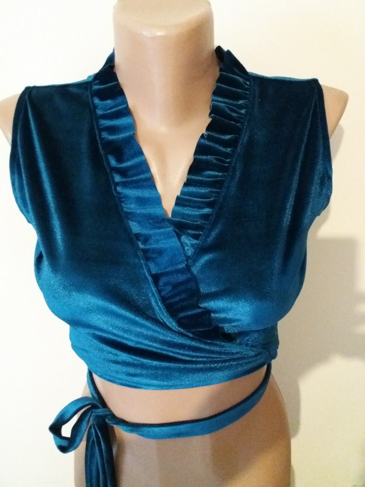 Teal Blue Velvet Ruffle Top/ Teal Blue Velvet Bra / Velvet Top - Etsy