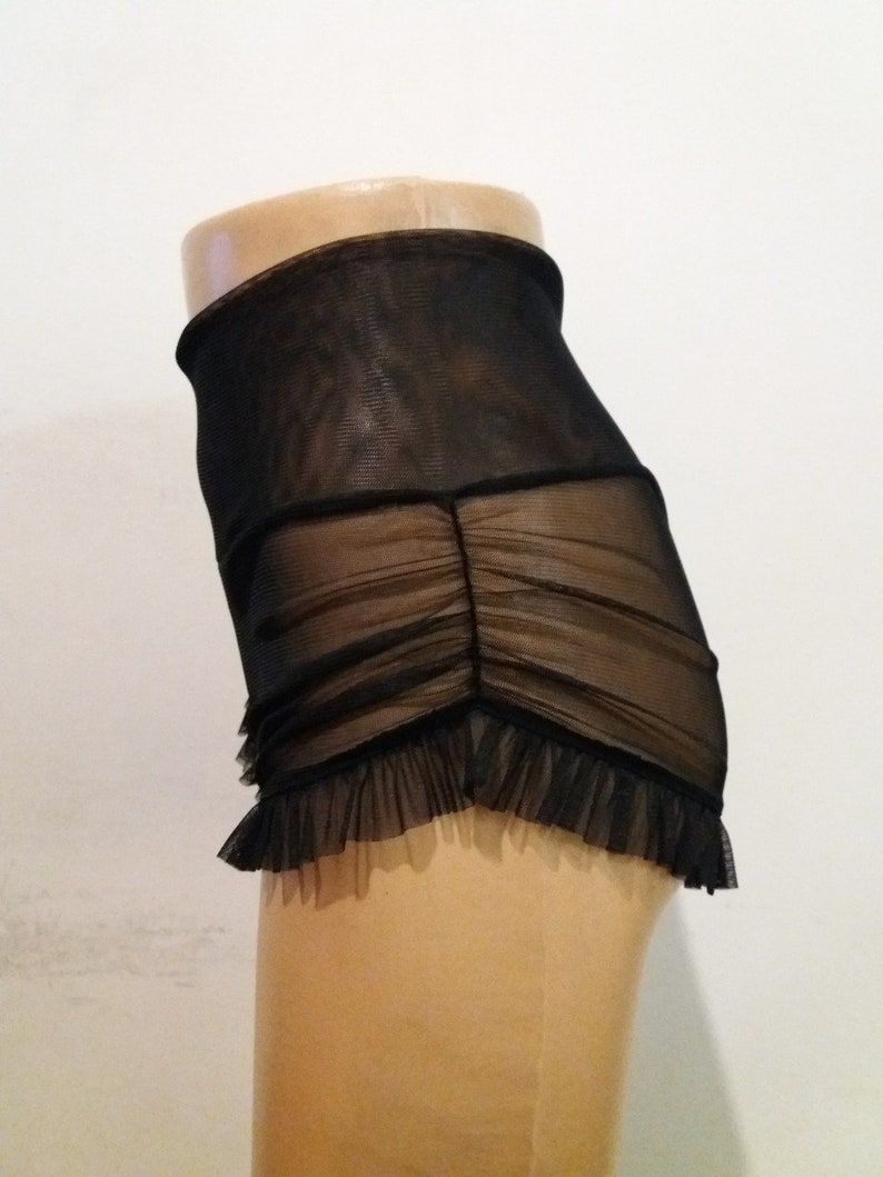 Black Sheer Ruffle Shorts/ Elastic Mesh Ruffle Shorts/ Black ...