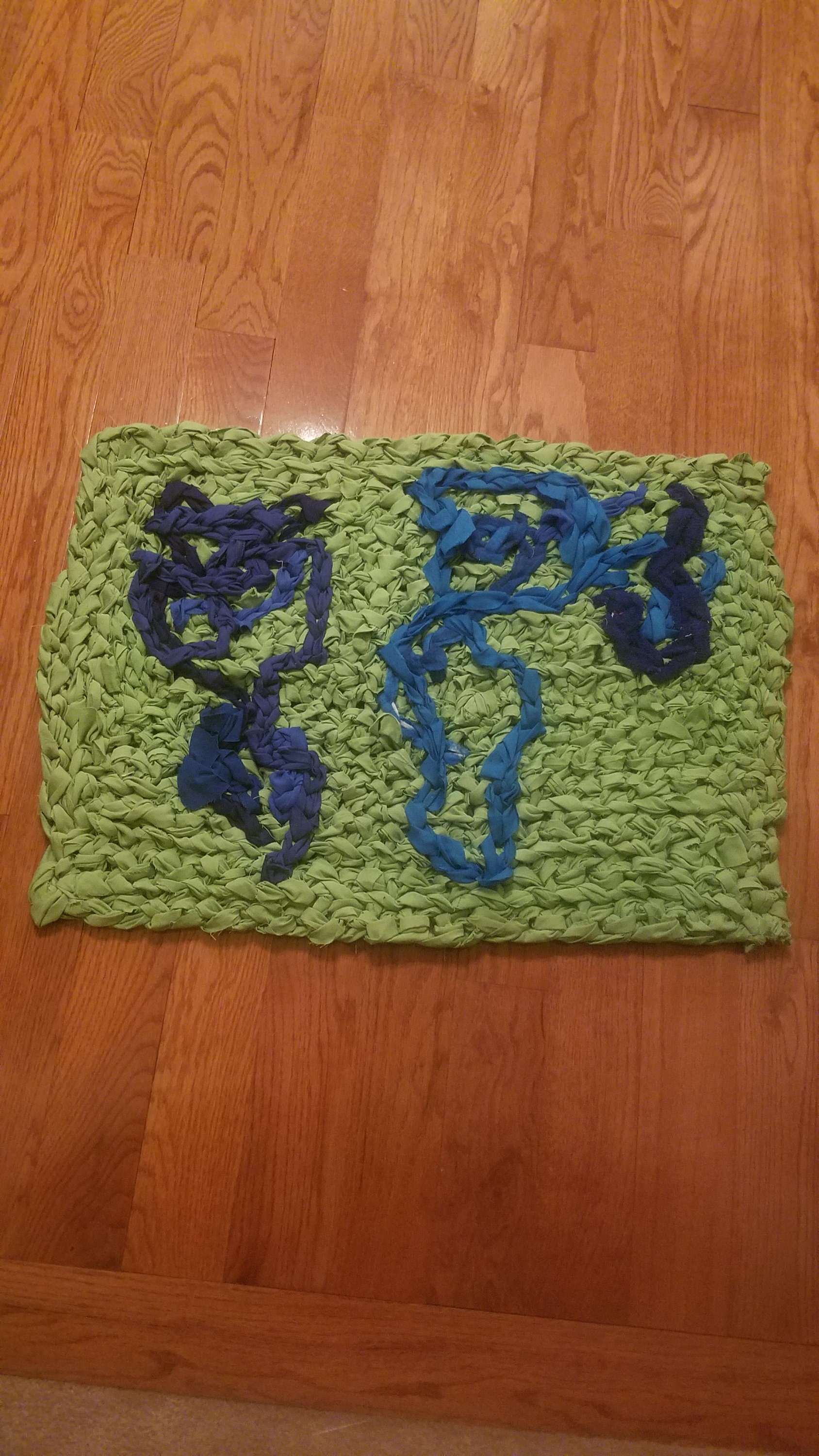 Map Inspired Crochet Scrap Blue and Green Rag Rug - Etsy