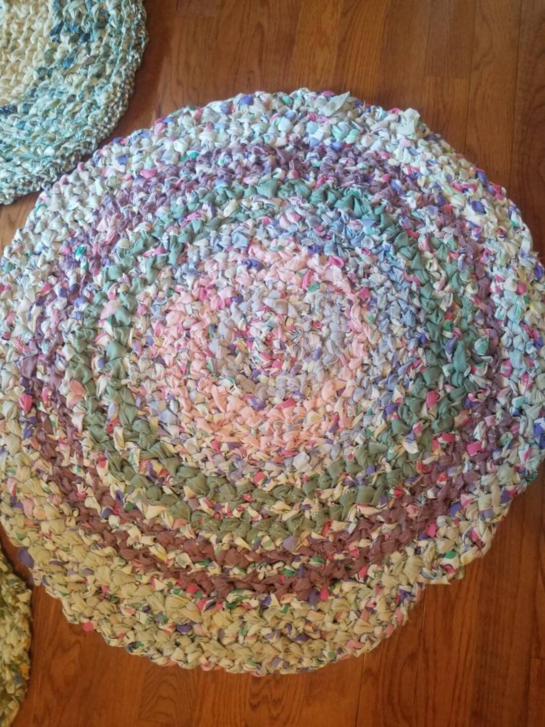 Pretty Cozy Upcycled Crochet Circle Rug Pink/green/purple/white - Etsy