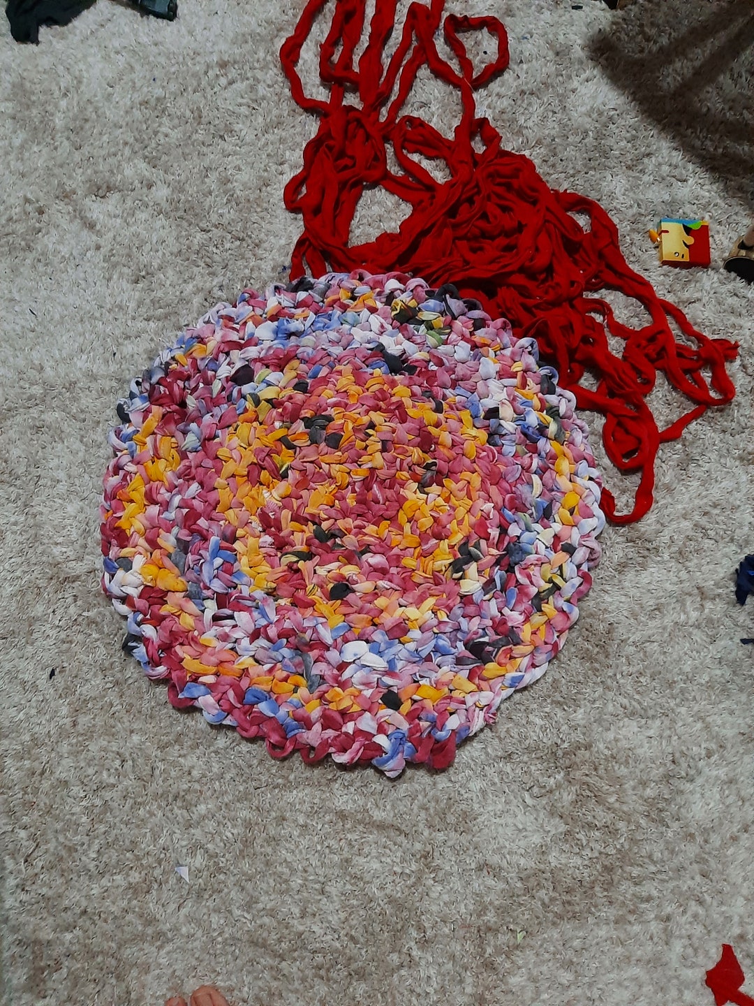 Yellow Red Blue Tye Dyed Upcycled Vintage T-shirt Rag Rug - Etsy
