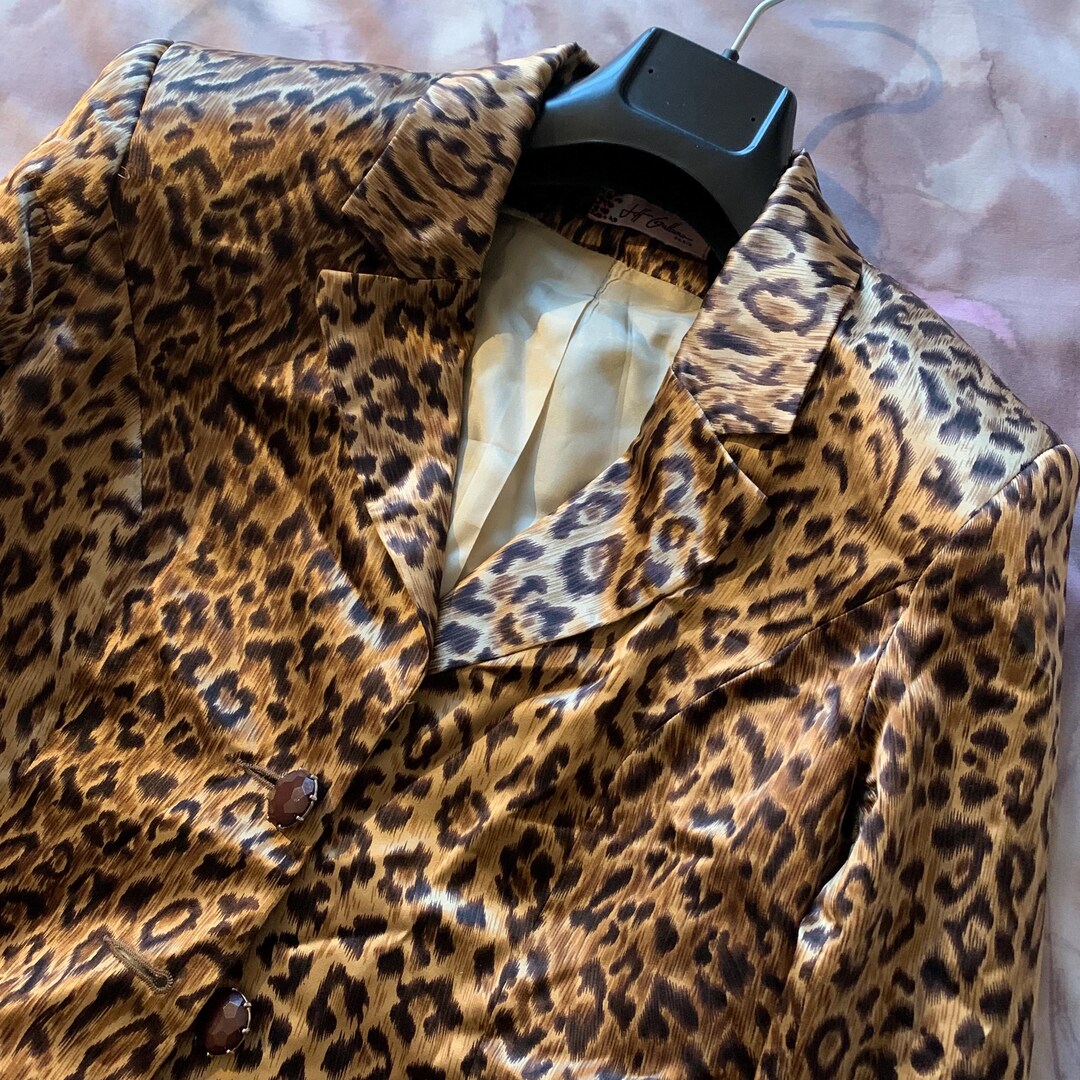 Jeff Gallano (2/ Small) Leopard Cheetha Animal Print Silk Satin Jewel ...