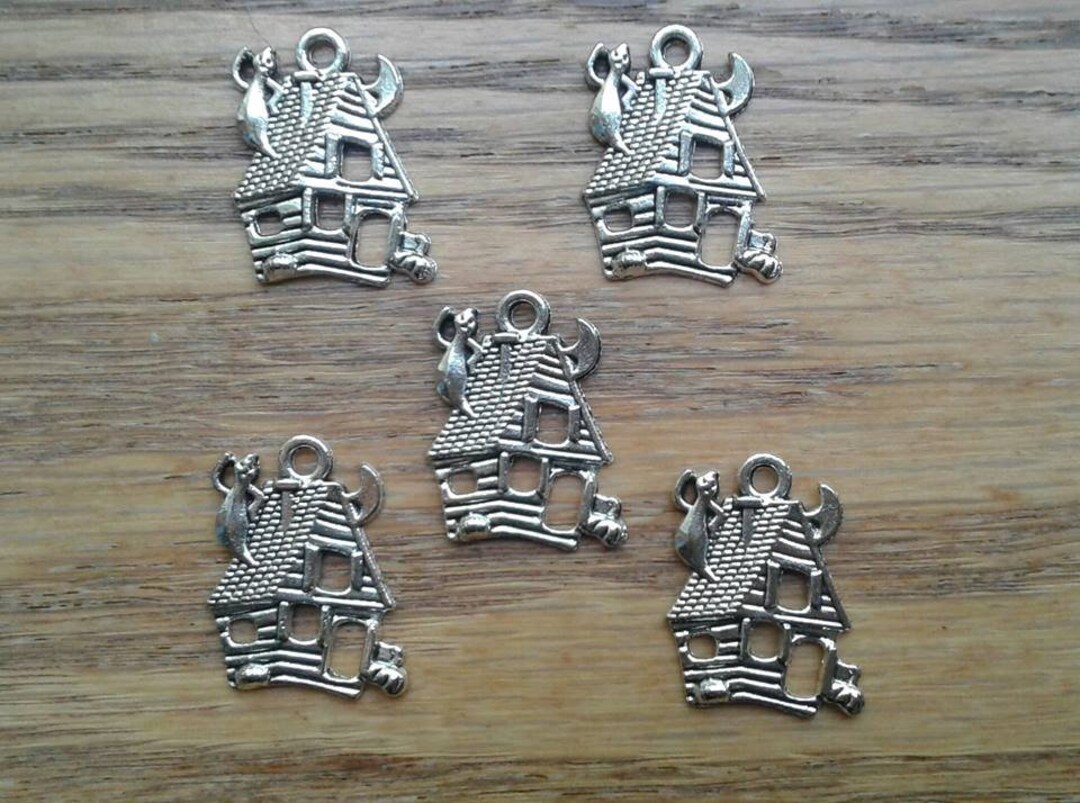 Bulk 10 Haunted House Silver Toned Spooky House Halloween Ghost Charms ...