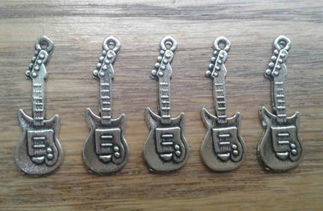 Bulk 10 Guitar Charms, Electric Guitar, Silver Toned Guitar Pendant ...