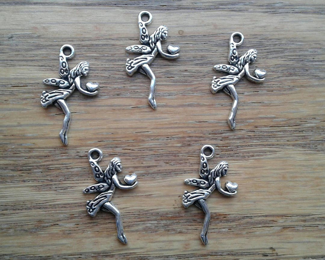 Bulk 40 Fairy With Heart Magical Pixie Sprite Silver Tone One Sided ...