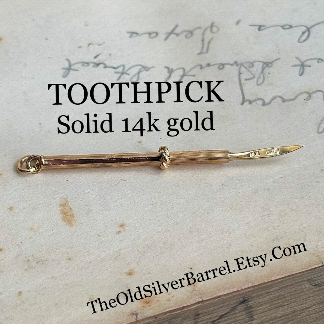 Vintage 14k Solid Gold Retractable Toothpick Charm, Toothpick Pendant ...