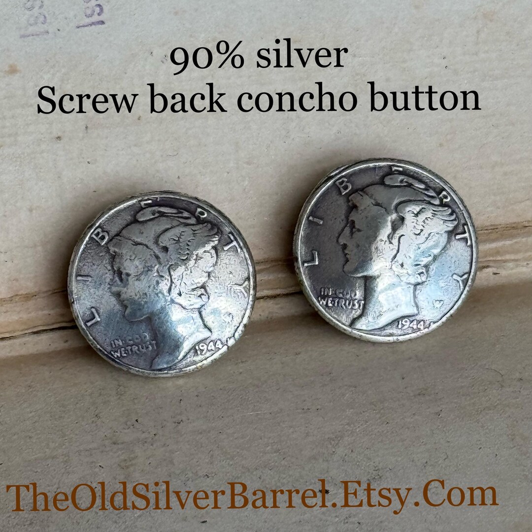 Vintage Mercury Dime Coin Buttons, 1944 Dime, Silver Post Back Buttons ...