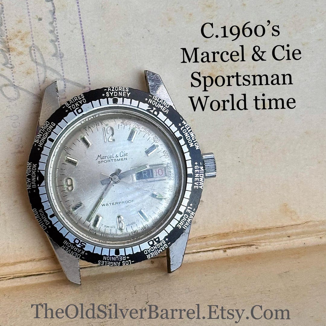 Vintage Marcel & Cie Watch, 1960’s Watch, Sportsmen Watch, World Time ...