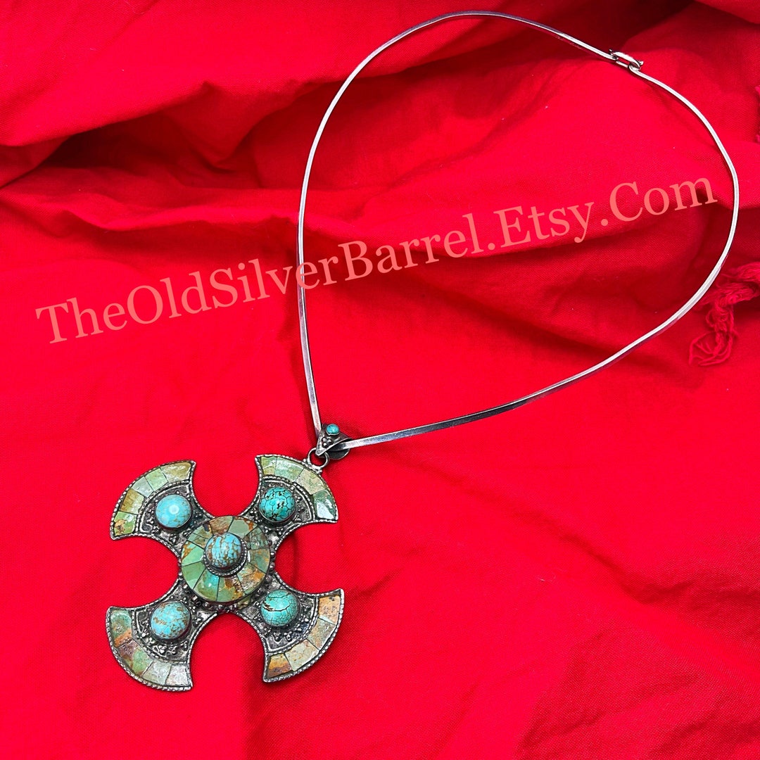 Vintage Sterling Pattee Maltese Cross Necklace, Kingman Turquoise ...