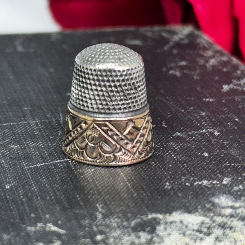 Victorian Sterling Thimble, 14k Gold Thimble, Antique Gold Paneled ...