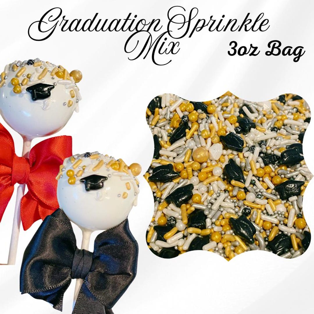 Graduation Sprinkle Mix - Black, White, Silver , Gold Caps - Etsy