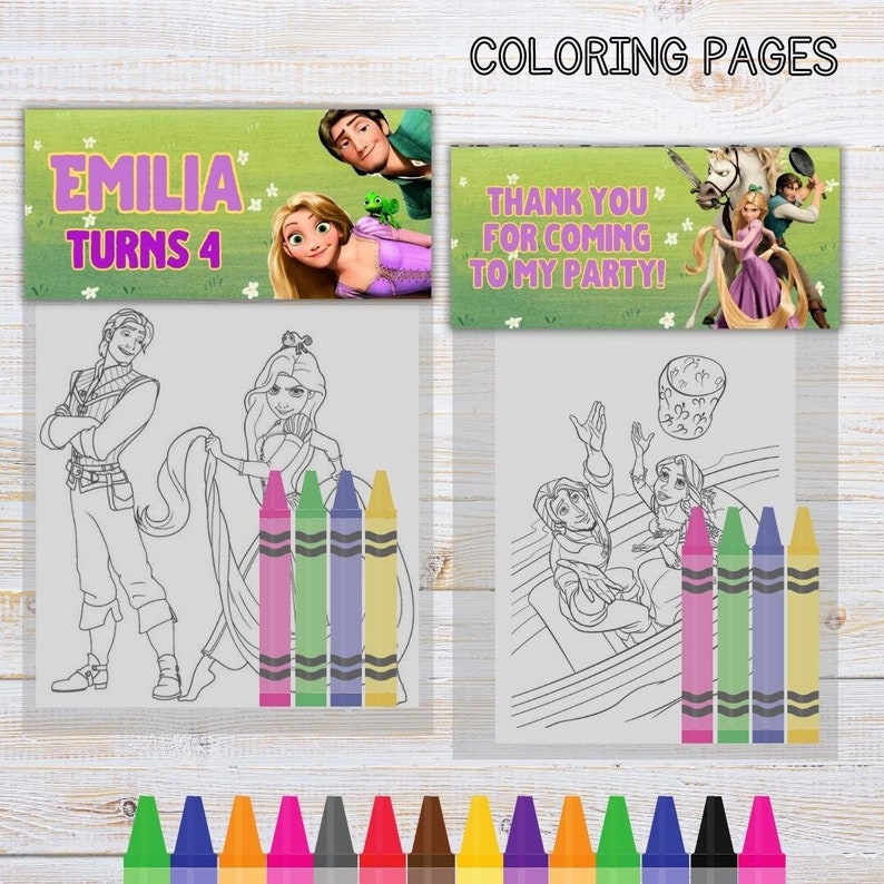 Tangled Tangled Mini Coloring Pages and Crayons Tangled - Etsy