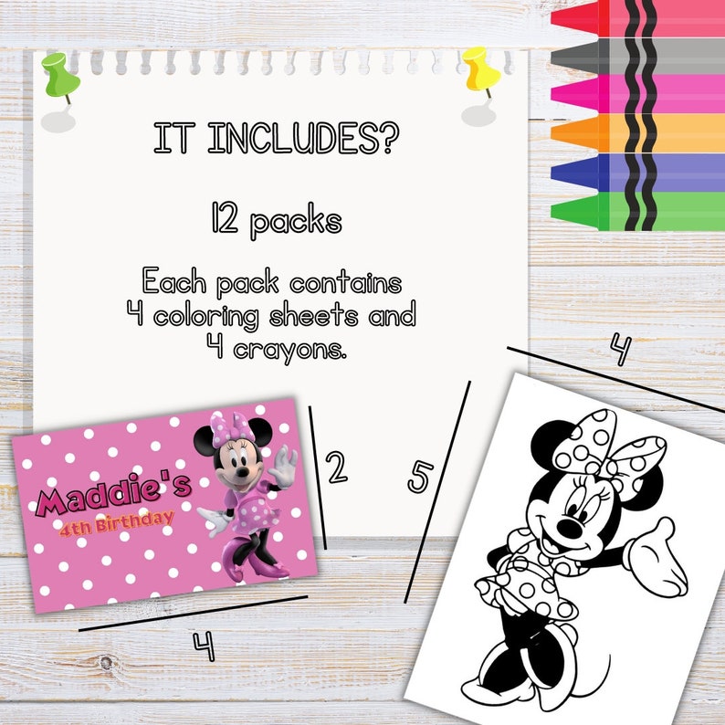 Minnie Mouse Mini Coloring Pages and Crayons Minnie Birthday - Etsy