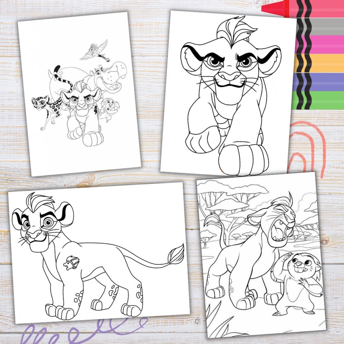 The Lion Guard Mini Coloring Pages and Crayons the Lion Guard - Etsy