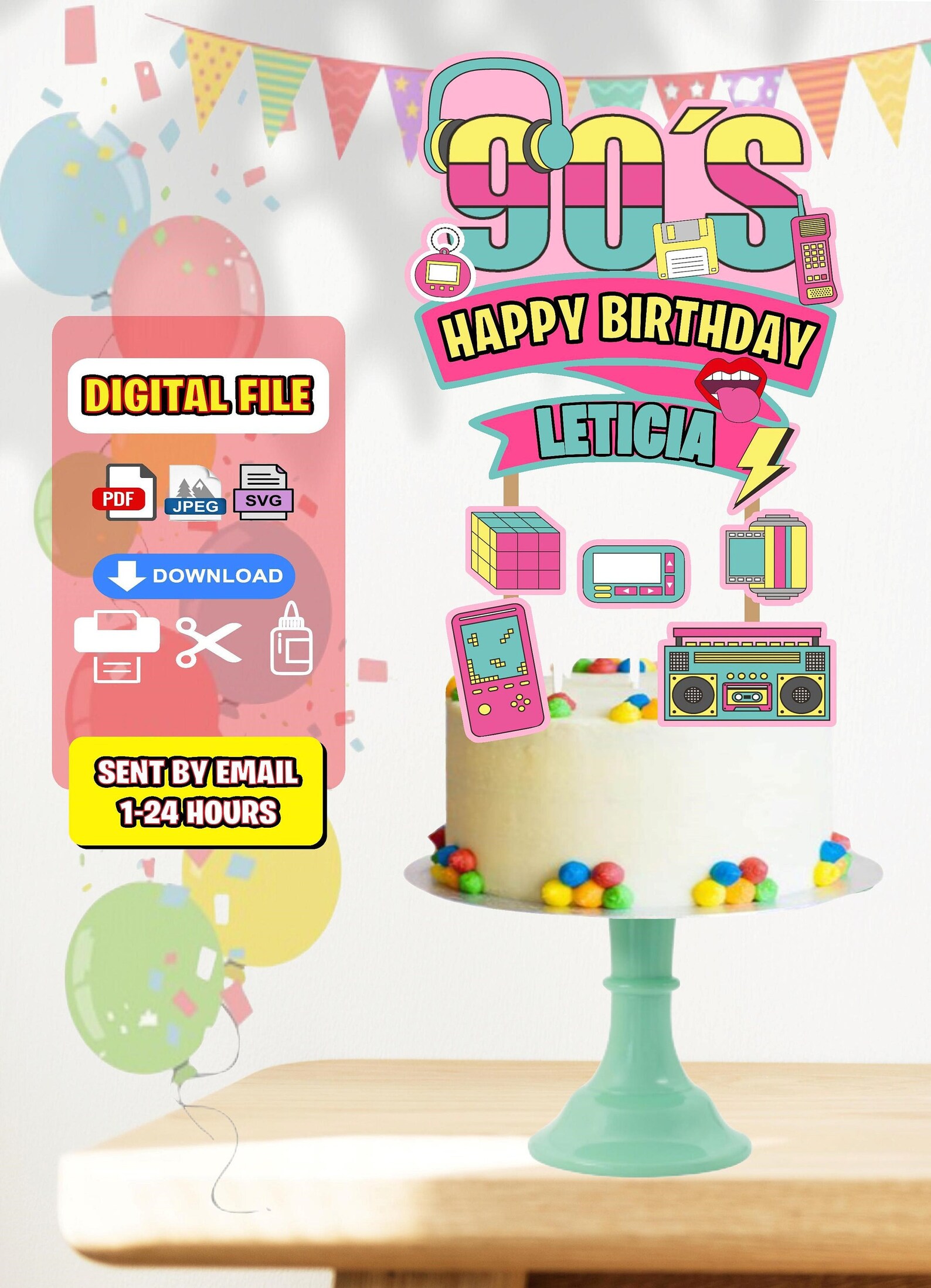 90's Cake Topper 90's Birthday 90's Party - Etsy