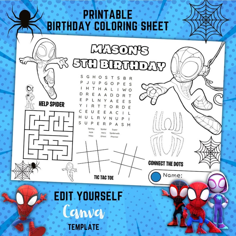 Spidey Activity Coloring Page Spidey Birthday Party Favors - Etsy UK