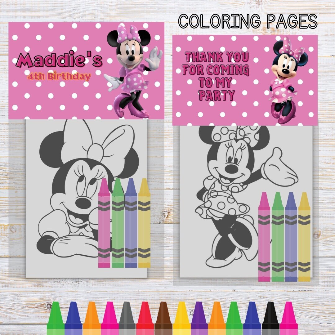 Minnie Mouse Mini Coloring Pages and Crayons, Minnie Birthday Party ...