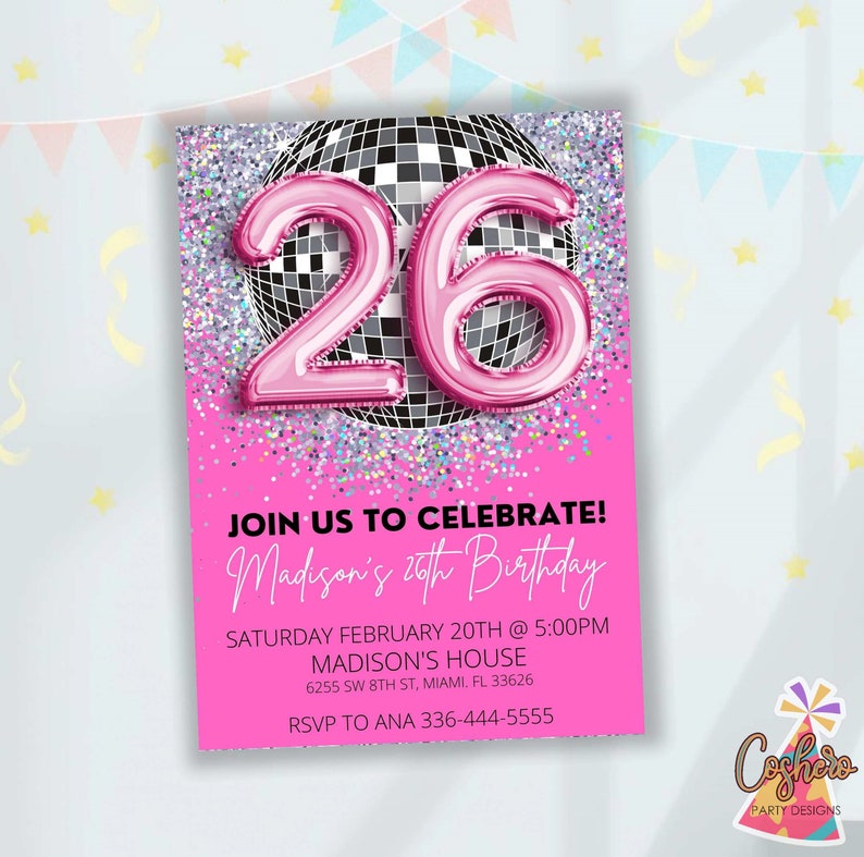Disco Birthday Invitation, Disco Ball Invite, Disco Birthday Party ...