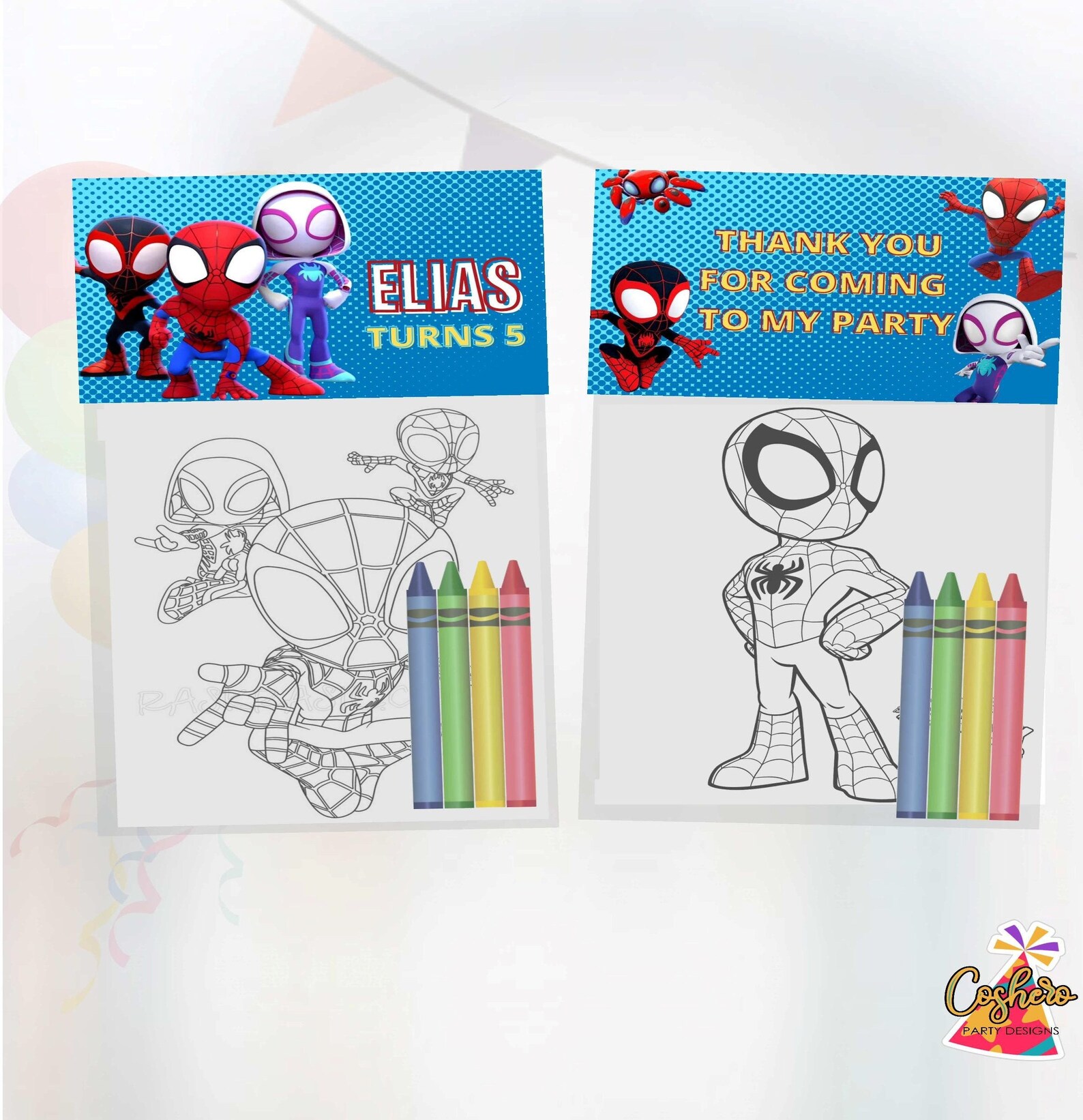 Spidey Mini Coloring Pages and Crayons, Spidey Birthday Party Favors ...