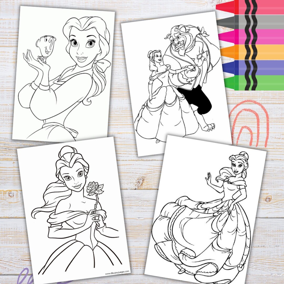 Beauty and the Beast Mini Coloring Pages and Crayons Princess - Etsy