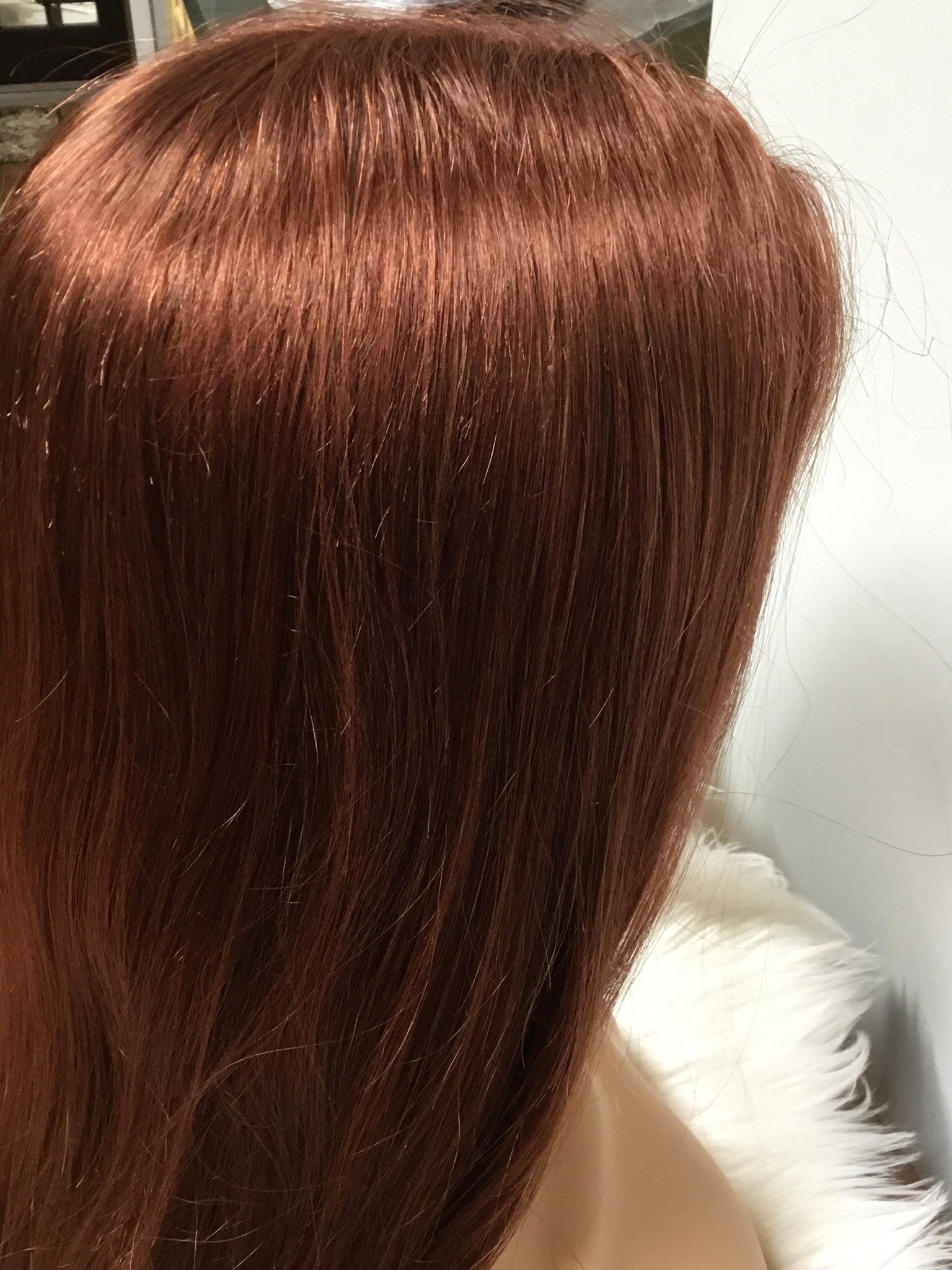HUMAN HAIR TOPPER or Hair System Clip Topper Dark Auburn 200 Density 22 ...