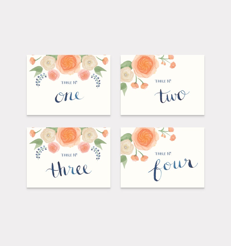 DIY Printable Watercolor and Calligraphy Table Numbers - Digital File ...