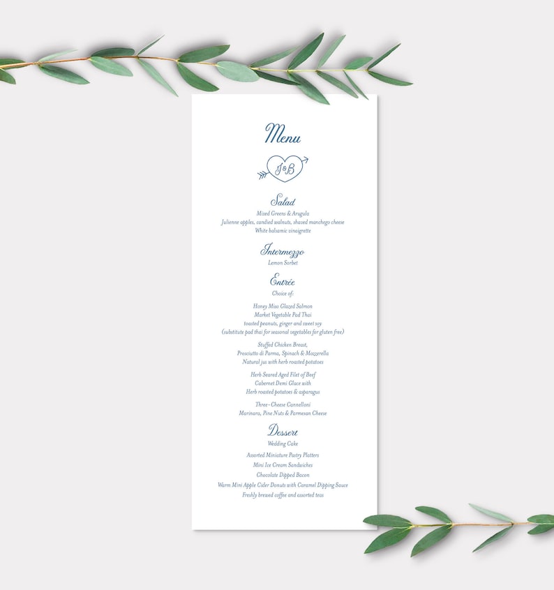 DIY Printable & Personalized Heart Monogram Menu Digital File - Etsy