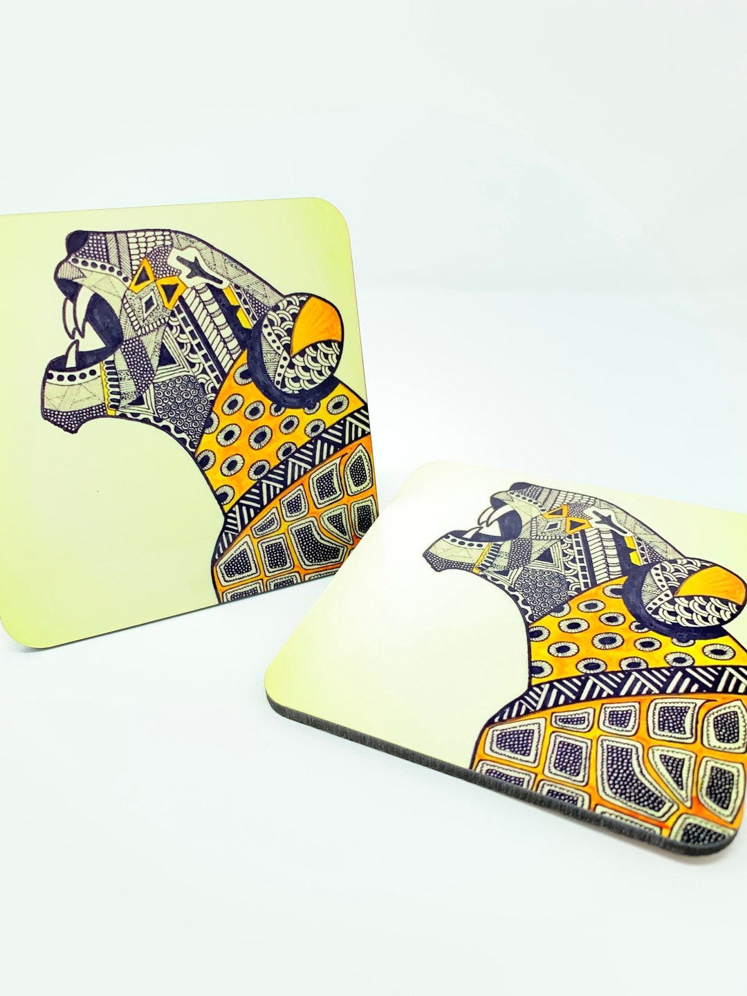 Animal Zentangle Coasters Set of 6 Cheetah Coasters for - Etsy
