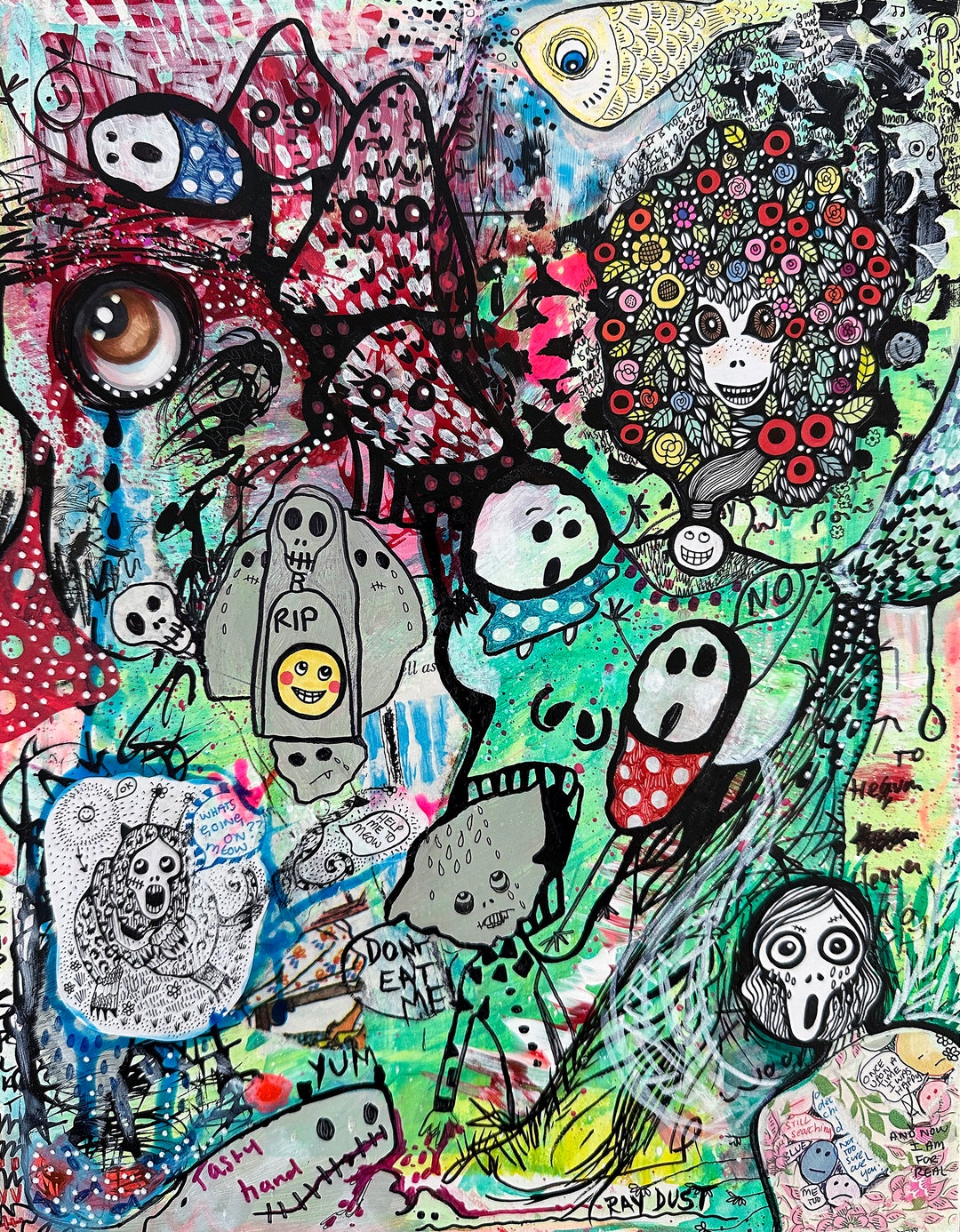 Original Abstract Skull Art, 11"x14", Graffiti Inspired Crazy Faces ...