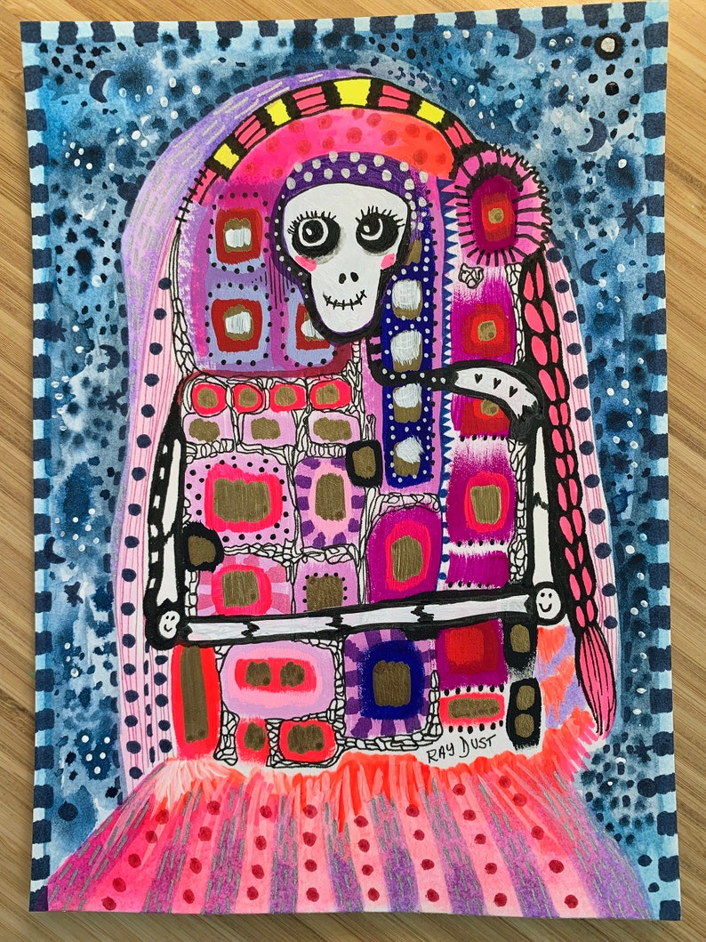 Original Mixed Media Art. Skeleton Girl. 5x7. - Etsy