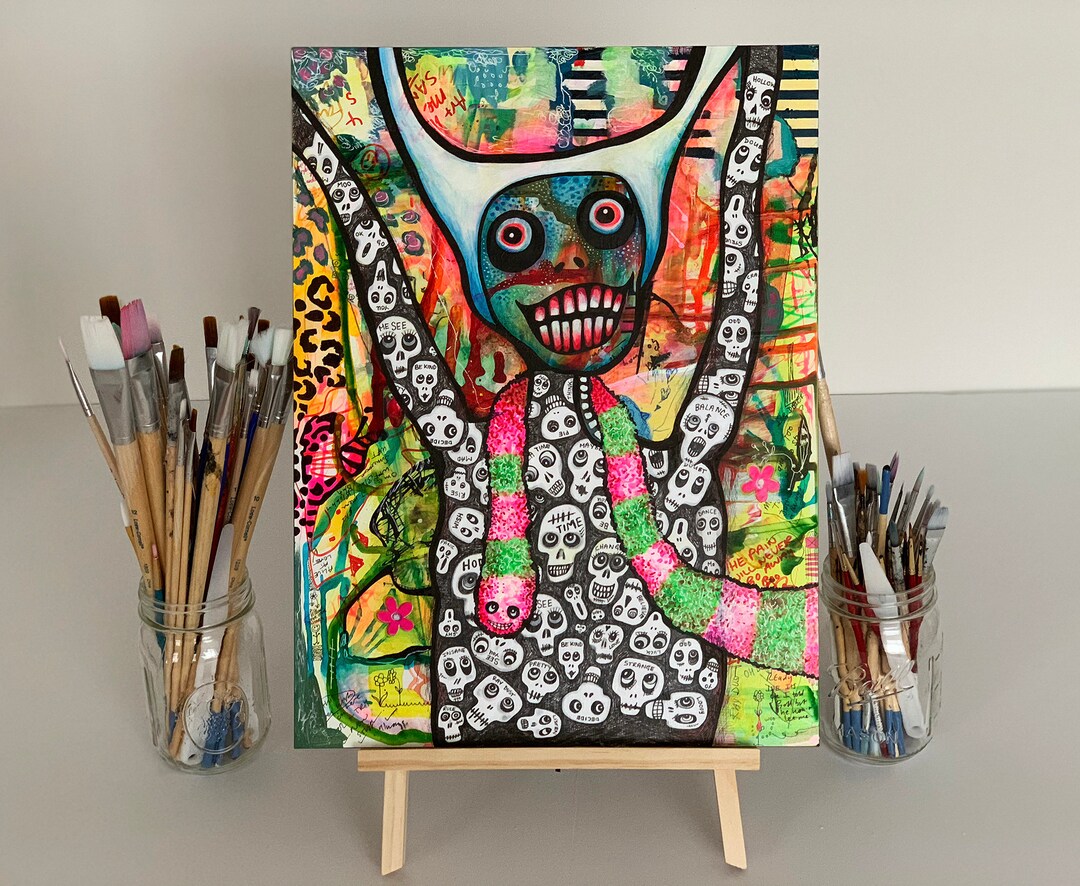 Original Abstract Skeleton Art, 12x16, Mixed Media Day of the Dead ...