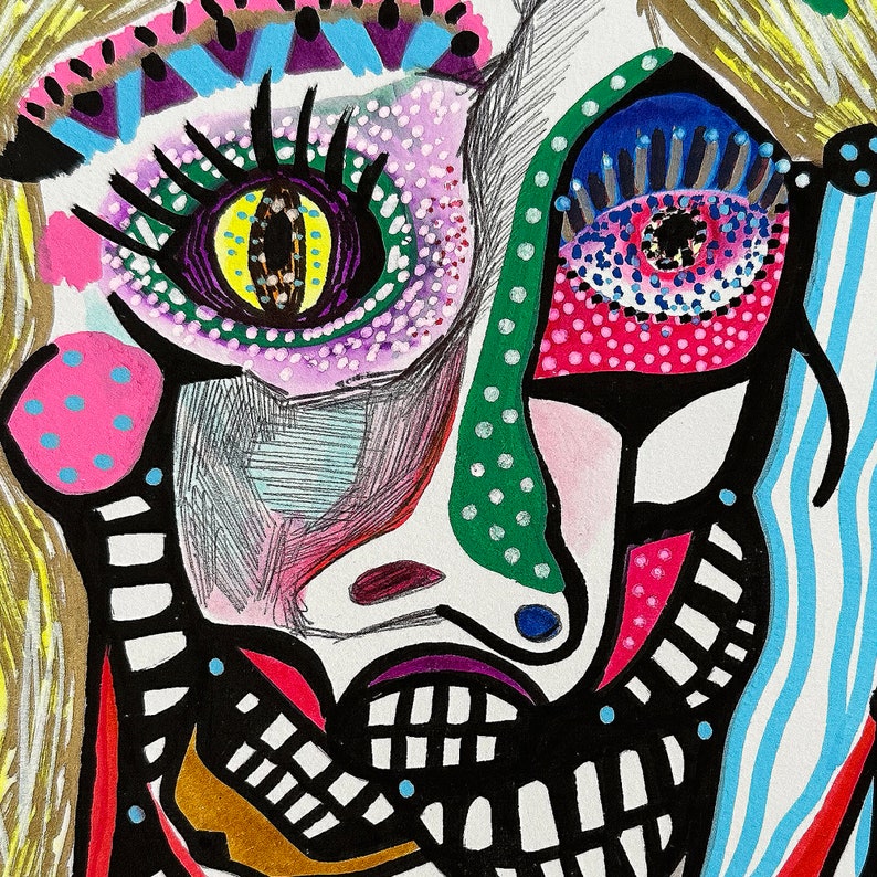 Abstract, Colorful, Art, Grin and Bear It, Original, 9x12, Skull, Bold ...