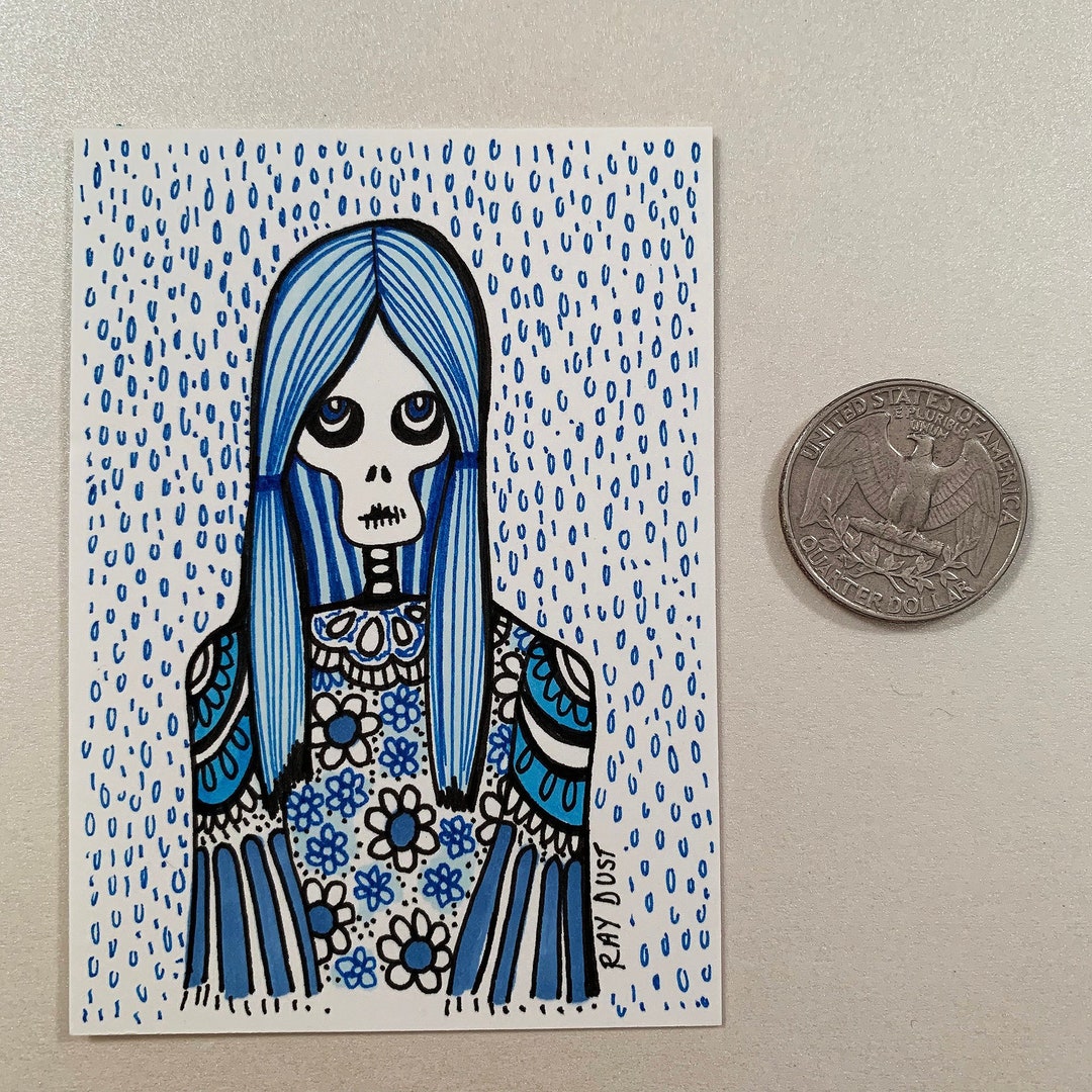 Original Skull Art Drawing, Day of the Dead Skeleton Illustration, 2 ...